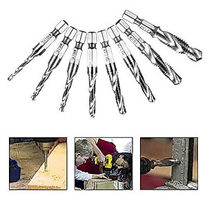 SH-CHEN Drill 8pcs HSS Countersink Tap Drill Bit Set, Combination Hex Shank Titanium Screw Thread Metric Tap Drill Compatible with Wood Plastic Aluminum Copper, Compatible with Hard Metal/Iron Cast