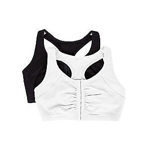 Fruit of the Loom Women's Front Close Builtup Sports Bra, Black Hue/White, 36