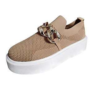 MLAGJSS Ladies Fashion Solid Color Mesh Metal Chain Decorative Platform Casual Shoes Lace up Casual Shoes for Women