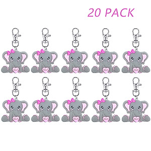 20 Pack Baby Shower Return Gifts for Guests, Pink Baby Elephant Keychains + Thank You Kraft Tags + Natural Jute Twine for Elephant Theme Party Favors, Girl Baby Shower Favors, Birthday Party Supplies