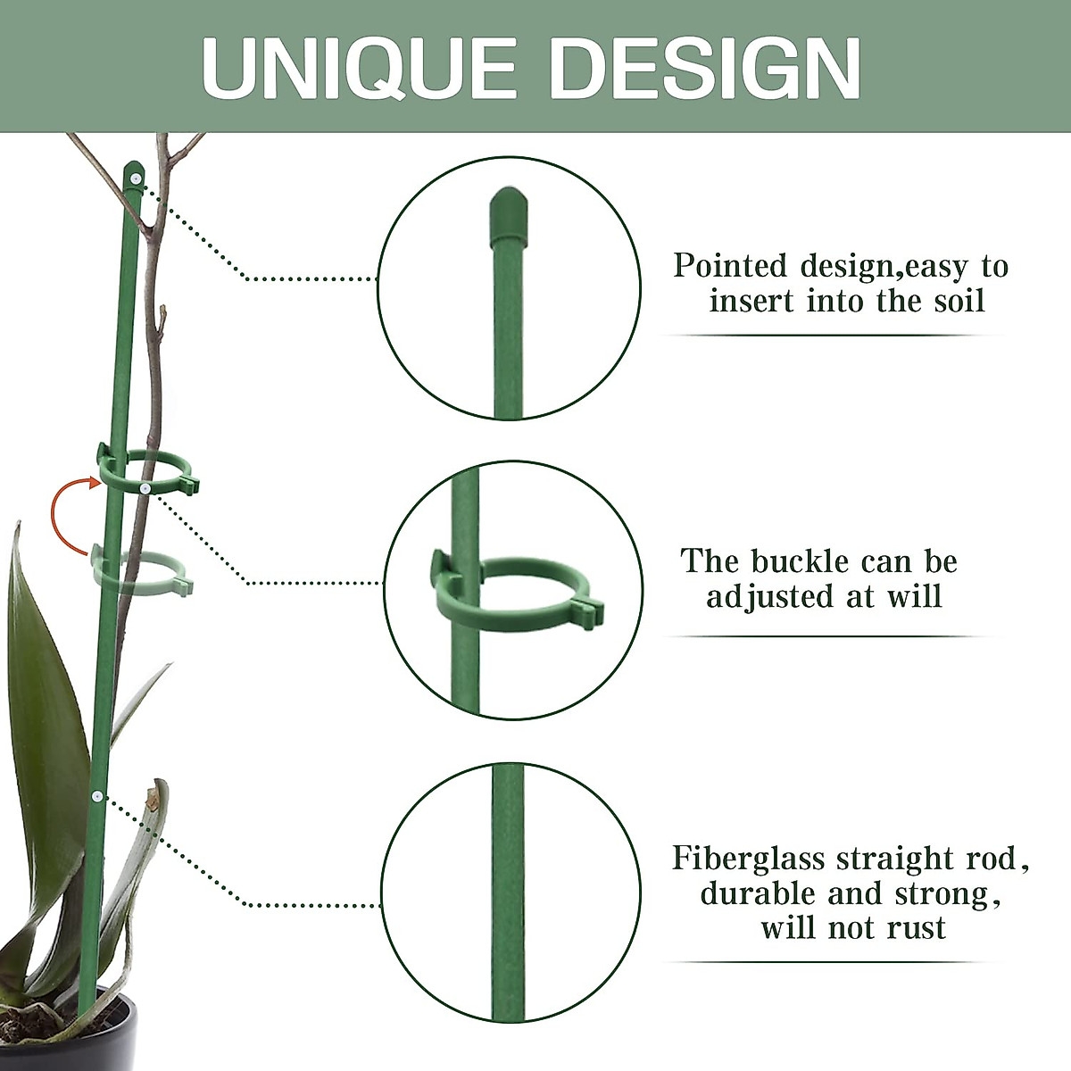 MIALEXO Plant Stakes,Plant Support Stakes Suitable for Indoor and Outdoor Plants,19Pcs Green Plant Stick Support Potted Tomato Peony Lily Rose and Other Plants Floral Vegetable(17.6-18inches)