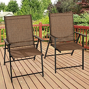 JRBIAOGE Patio Folding Chairs Set of 2, Outdoor Lawn Chairs with Rustproof Metal Frame, Portable Dining Chairs for Porch, Deck, Garden, Backyard, Camping（Brown）