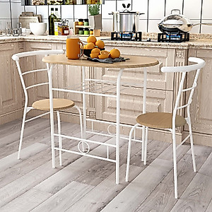 Bonzy Home 3 Piece Dining Table Set for 2, Bistro Table and Chairs for Kitchen, Outdoor and Indoor Pub, Bar Set, Balcony Furniture, Compact Space and Steel Frame, Built-in Wine Rack, Patio Decor