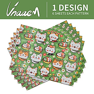 Vnaaem Sushi Cat Wrapping Paper 6 Pc Cute Kawaii Cat Japanese Food Gift Wrap Paper for Kids Girls Boys Birthday Baby Shower Holiday,19.6 X27.8Inch