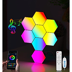 selfila Music Sync DIY Hexagon Lights - 8 Pack Smart APP and Remote RGB Wall Light Hexagonal Modular Gaming Light Honeycomb Shape Panels LED Lights for Bedroom Children Room Decor