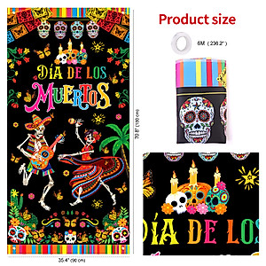 HOWAF Dia De Los Muertos Door Cover, Day of the Dead Party Decoration Door Banner, Sugar Skull Marigold Flower Welcome Banner for Halloween Mexican Fiesta Dia De Los Muertos Party Supplies