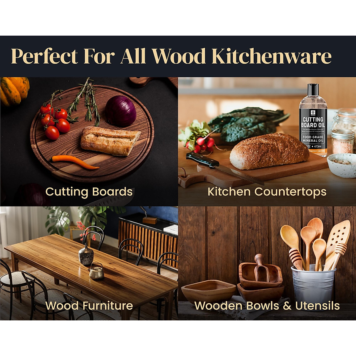 Mevell Food Grade Mineral Oil Made in USA 16 Oz, Butcher Blocks and Kitchen Countertops Conditioner, Food Safe Cutting Board Oil, Finish for Marble, Soapstone