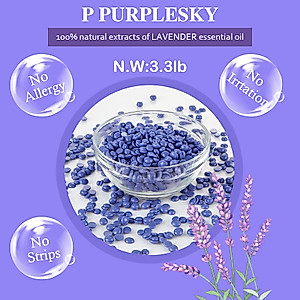 PURPLESKY Wax Beads, 3.3LB Coarse Hard Wax Beads Bulk for Hair Removal, Waxing Beads for Brazilian Bikini, Leg, Chest, Back, Lavender Scent