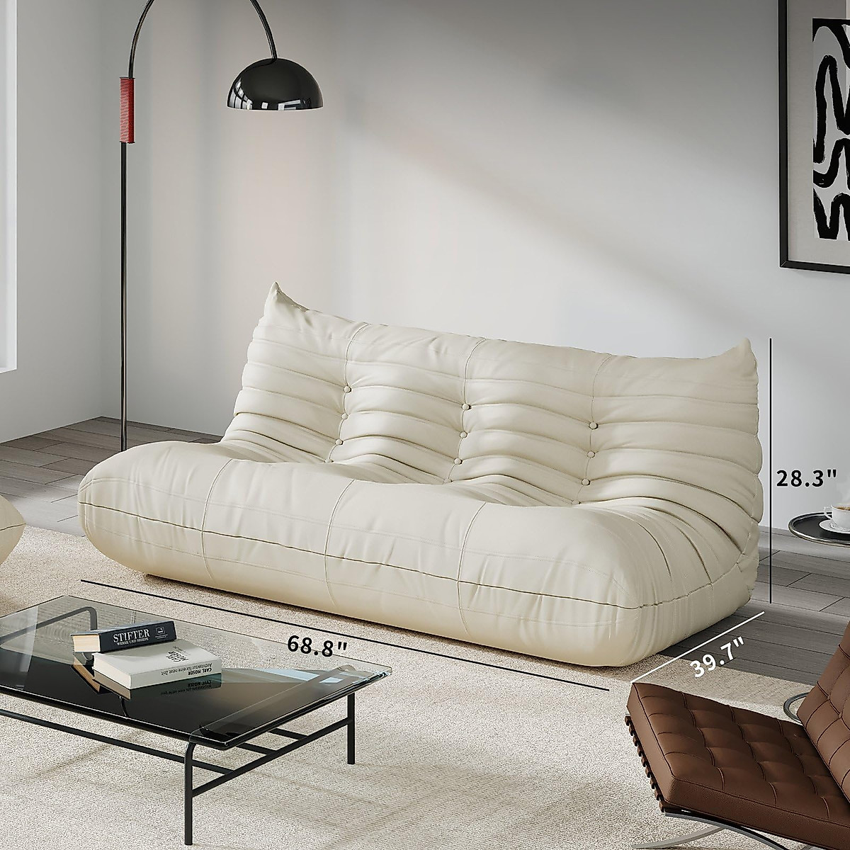 Comfy Lazy Floor Sofa Couch,Soft Armless Chair,Faux Leather Lounge Chair,Corner Relax Sofa Couch for Living Room Bedroom,Salon Office,Adults(White)