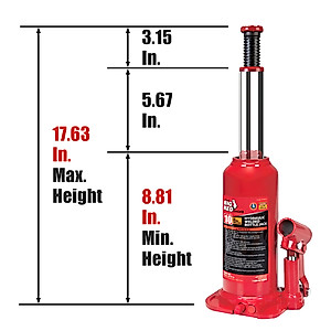 BIG RED T91003B Torin Hydraulic Welded Bottle Jack, 10 Ton (20,000 lb) Capacity, Red