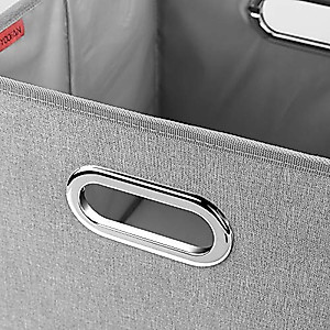 YOOFAN 11x11x11 Foldable Storage Bins -Storage Cube Boxes with Metal Handles for Closet Shelves Cube Organizer, Grey, Set of 3