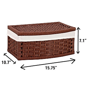 Household Essentials Hand-Woven Paper Rope Basket with Lid and Liner, Dark Brown Stain