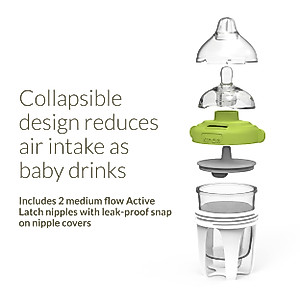 Kiinde Active Latch Silicone Baby Bottle, Anti Colic, Leak Proof, Easy to Clean, Includes 2 Medium Flow Active Latch Nipples with Covers, 4 Ounce, 2 Count, Pink