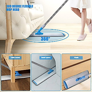 Masthome Commercial Wet Mop 24'' Large Microfiber Mop,Aluminum Flat Mop with Adjustable Stainless Steel for Wet and Dust Cleaning Heavy Duty Floor Mop with 5 Mop Pads and 1 Cleaning Scraper