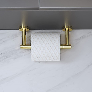 POKIM Gold Toilet Paper Holder - Metal Bathroom Flexible Pivoting Tissue Handle on Wall Mounted, SUS 304 Stainless Steel Adjustable TP Large Mega Roll Holder Classic Shiny Finish