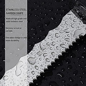 BaiCarre Stainless Steel Garden Knife with Yellow New Handle, 7.8" Double Side Utility Sod Cutter Lawn Repair Garden Knife with Nylon Sheath