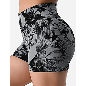YEOREO Professional Tie Dye Seamless Biker Shorts for Women 3.6" Booty Scrunch Workout Shorts High Waisted Gym Yoga Shorts Black S