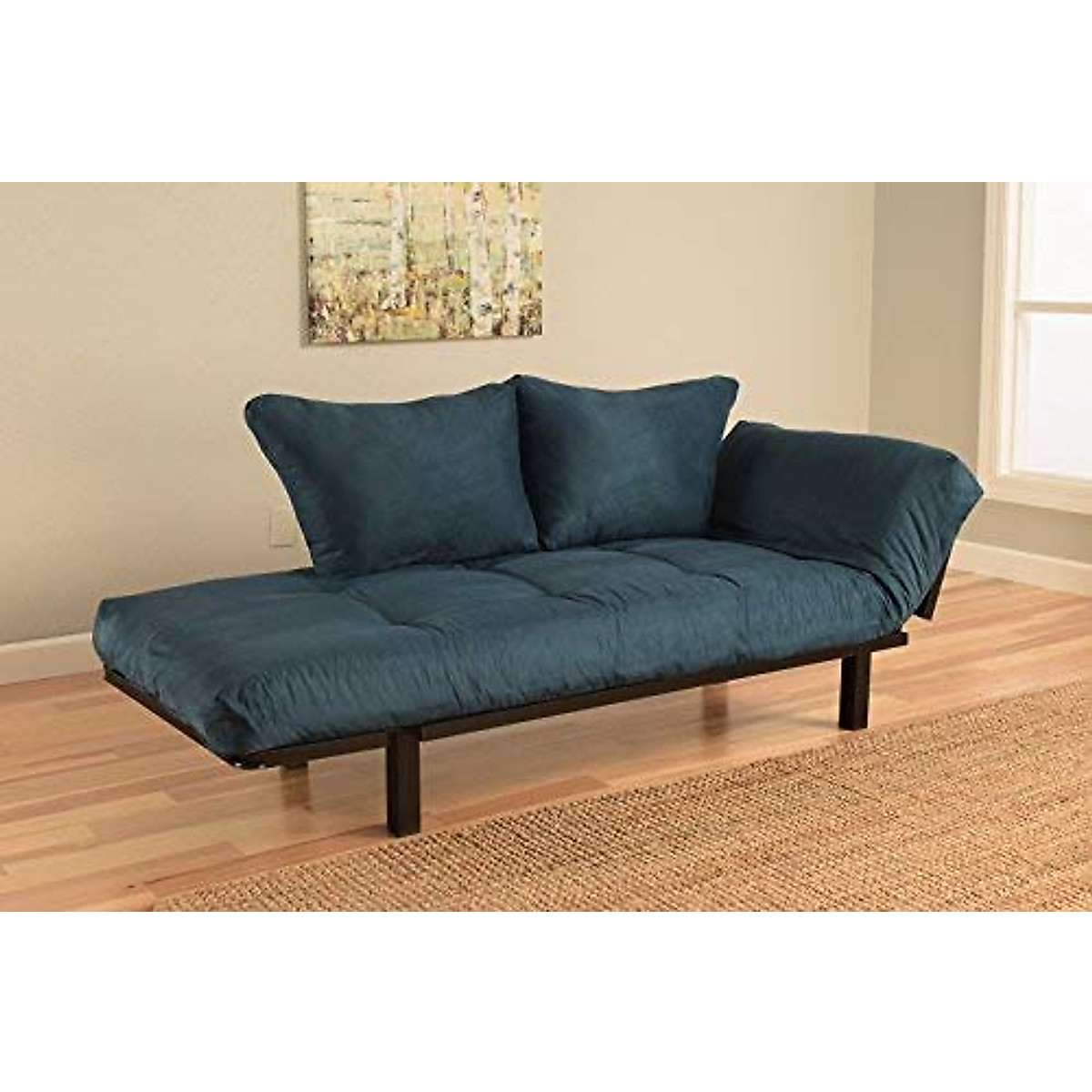 Best Futon Lounger Sit Lounge Sleep Smaller Size Furniture is Perfect for College Dorm Bedroom Studio Apartment Guest Room Covered Patio Porch . KEY KITTY Key Chain INCLUDED ( Posh Blue)