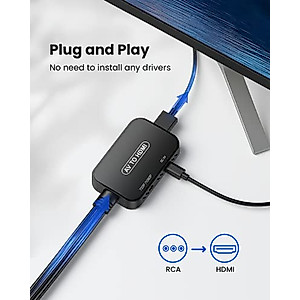 RCA to HDMI Converter,Viagkiki AV to HDMI Adapter,RCA to HDMI Composite Audio Video Converter for PS1, PS2, PS3, STB, Xbox, VHS, VCR,Black-Ray DVD Players(HDMI Cable Included)