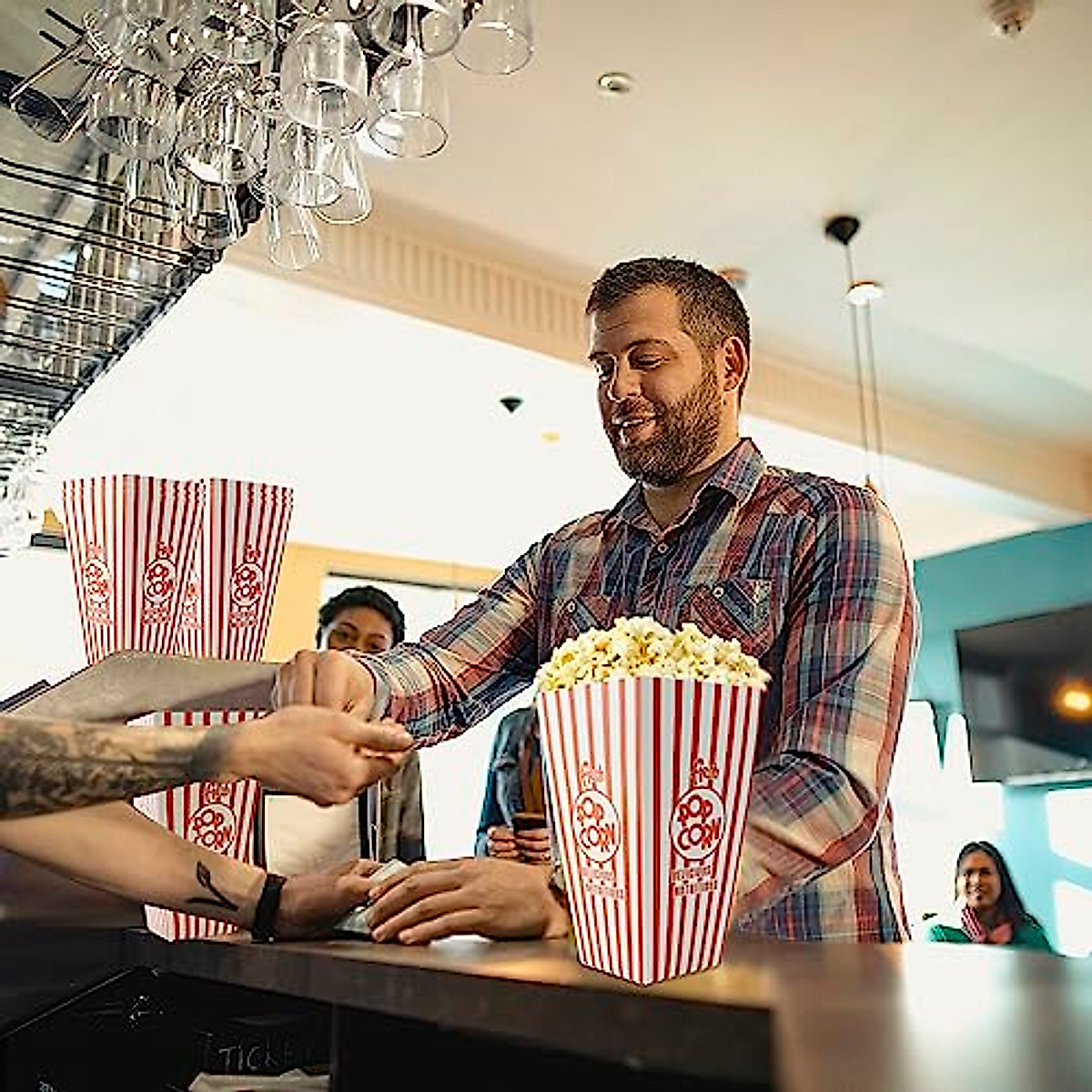 HengKe 50 Pieces Paper Popcorn Bags,Bags Disposable Paper Popcorn, Grease Resistant Popcorn for Popcorn Machine Party Christmas Thanksgiving Movie Theme Party Carnivals Popcorn Maker