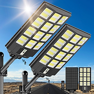 Sunwish 4200W Solar Parking Lot Lights and 2000W Wide Angle Solar Street Lights Outdoor Commercial Dusk to Dawn