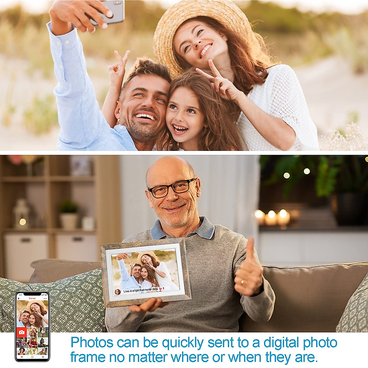 FRAMEO 10.1inch WiFi Digital Picture Frame 1280 * 800 IPS HD Color Touch Screen Digital Photo Frame Built-in 32GB Storage Free Share Photos and Videos Through FRAMEO app Anytime Anywhere-Best Gift