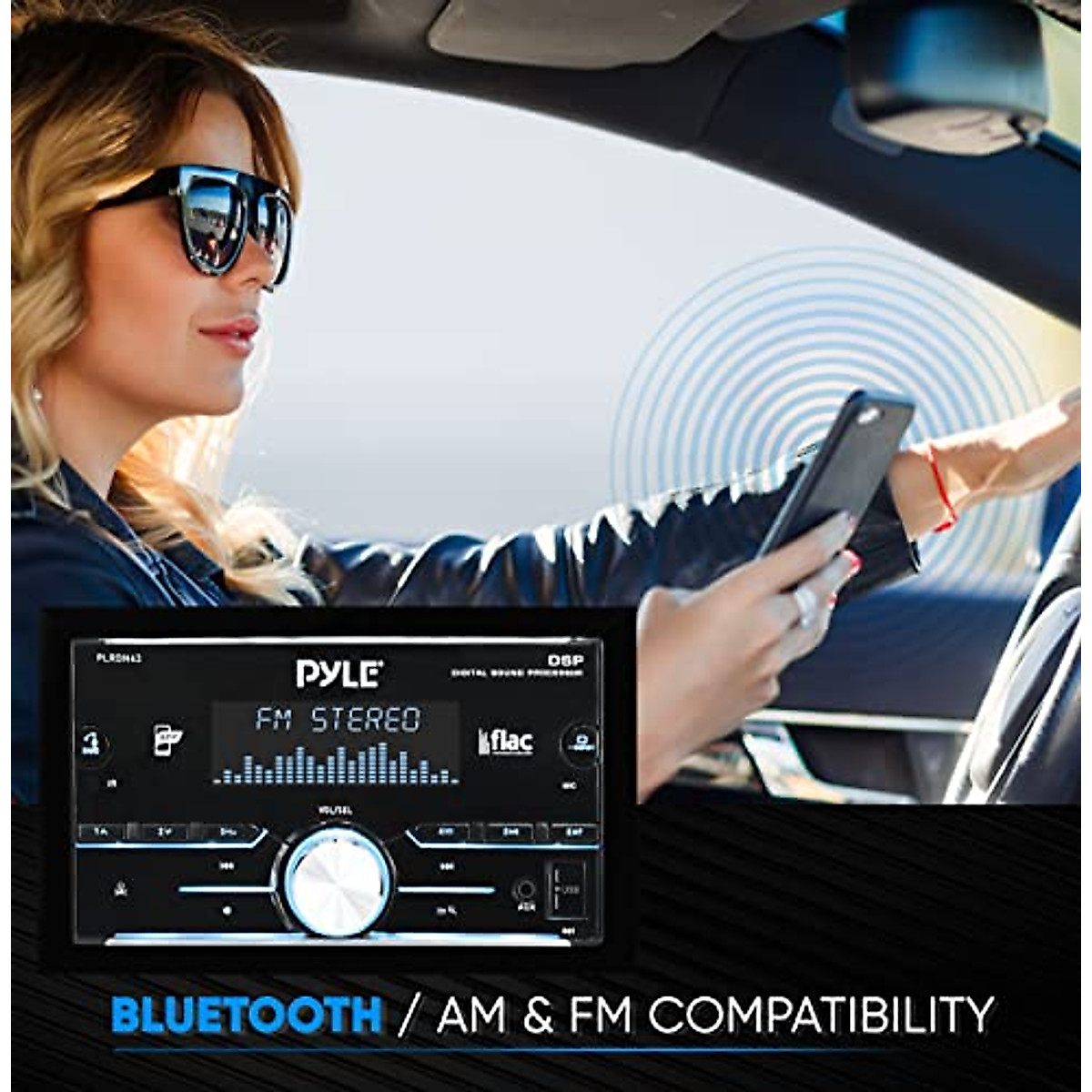 PyleUsa DSP Stereo Receiver Power Amplifier, Bluetooth Compatible, 150 Watt Vehicle Head Unit, 2/3 Way Crossover, 25-Band EQ, SWC Jack, AM/FM/MP3/USB/AUX, Double DIN, 30 Preset Stations, LCD Display
