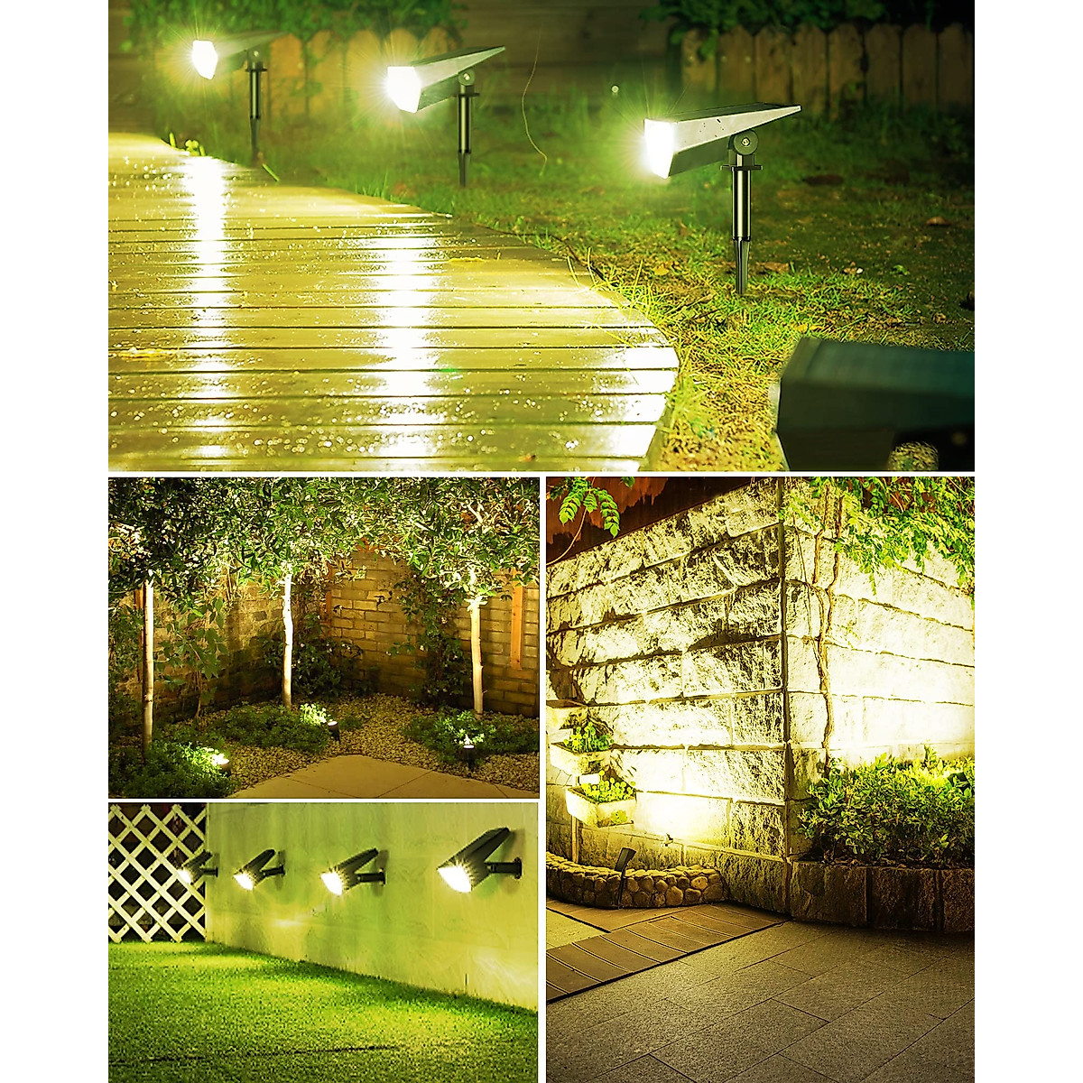 Biling Solar Spot Lights Outdoor, Bright 700 Lumen Solar Outdoor Lights IP67 Waterproof Adjustable Solar House Lights for Patio Pathway Yard Garden Driveway Tree - Warm White(6 Pack)