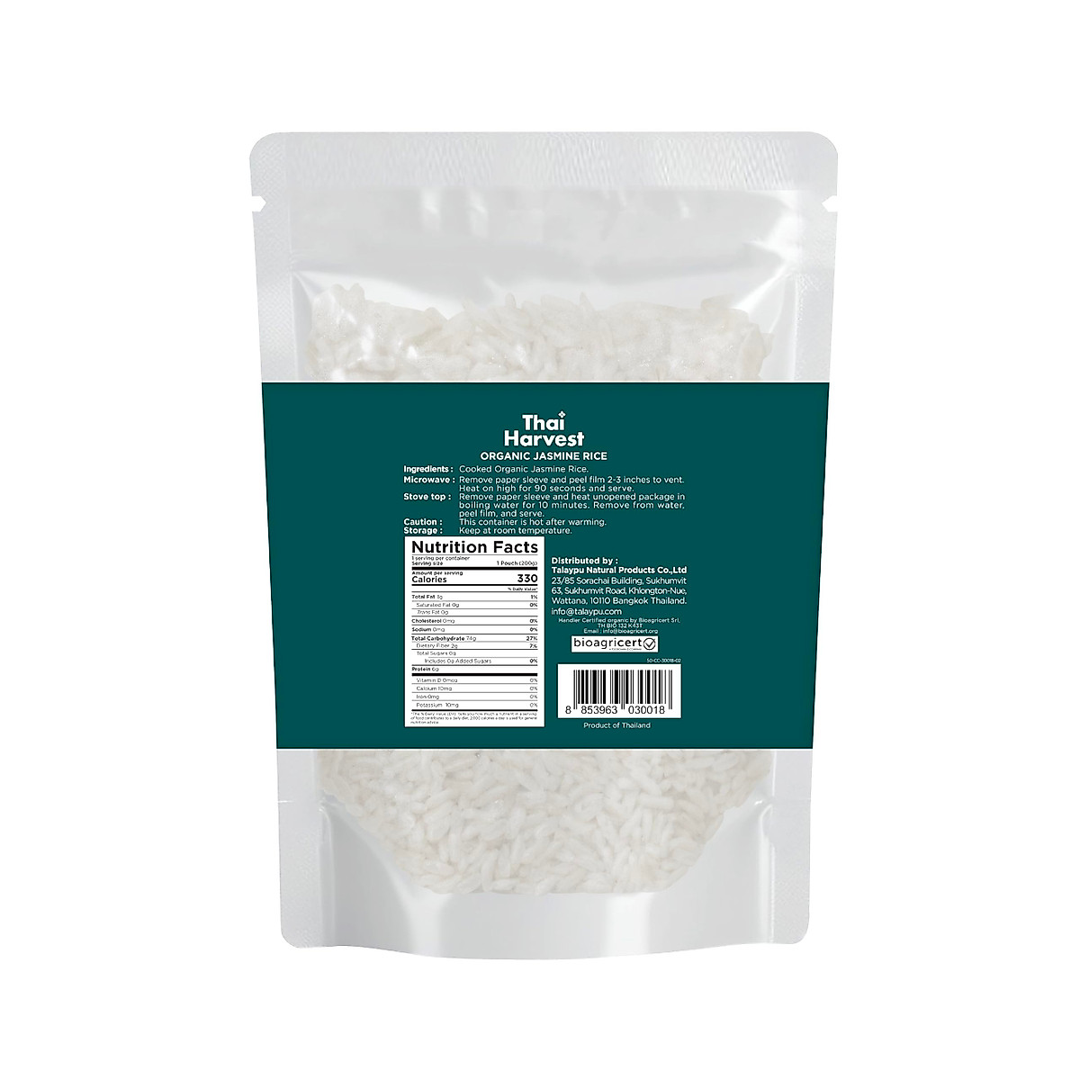 THAI HARVEST 100% USDA Organic Jasmine Rice 7 Ounce (Pack of 8) Microwaveable 90 Seconds Ready to Eat Instant Jasmine Rice for Quick Dinner Meals Zero Preservatives Gluten Free