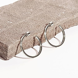 PAVOI 14K White Gold Plated Thin Square Edge Open Hoop Earrings for Women | Leightweight 30MM Diameter Hoops