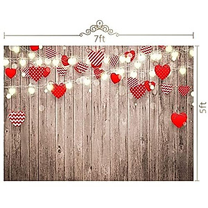 Maijoeyy 7x5ft Valentine's Day Backdrop for Photography Rustic Wood Red Love Heart Valentines Backdrop Romantic Love Theme Valentine Photoshoot Backdrop Photo Booth Props