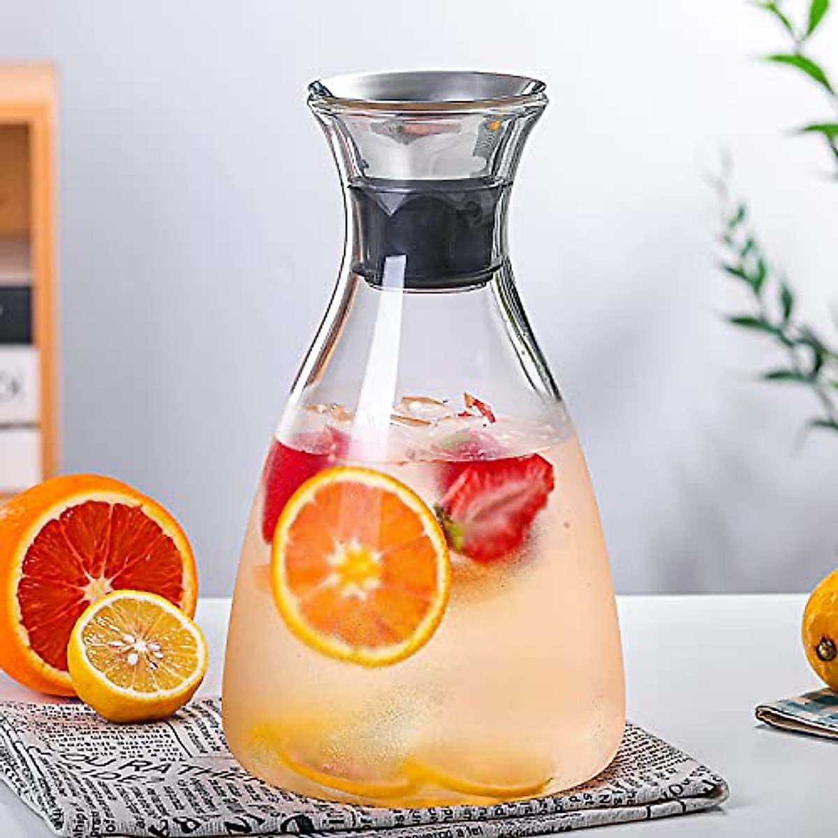 WUWEOT 50 OZ Glass Carafe, Water Carafe Jug Beverage Pitcher with Lid for Cold Water, Hot Water, Milk, Coffee, Serving Wine, Homemade Iced Tea and Juice, Heat Resistant Borosilicate