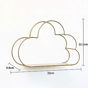 Shmei Cloud Shape Wrought Iron Wall Shelf,Wall-Mounted Display Storage Shelf Home Organizer Holder Rack Home Decor (Gold)