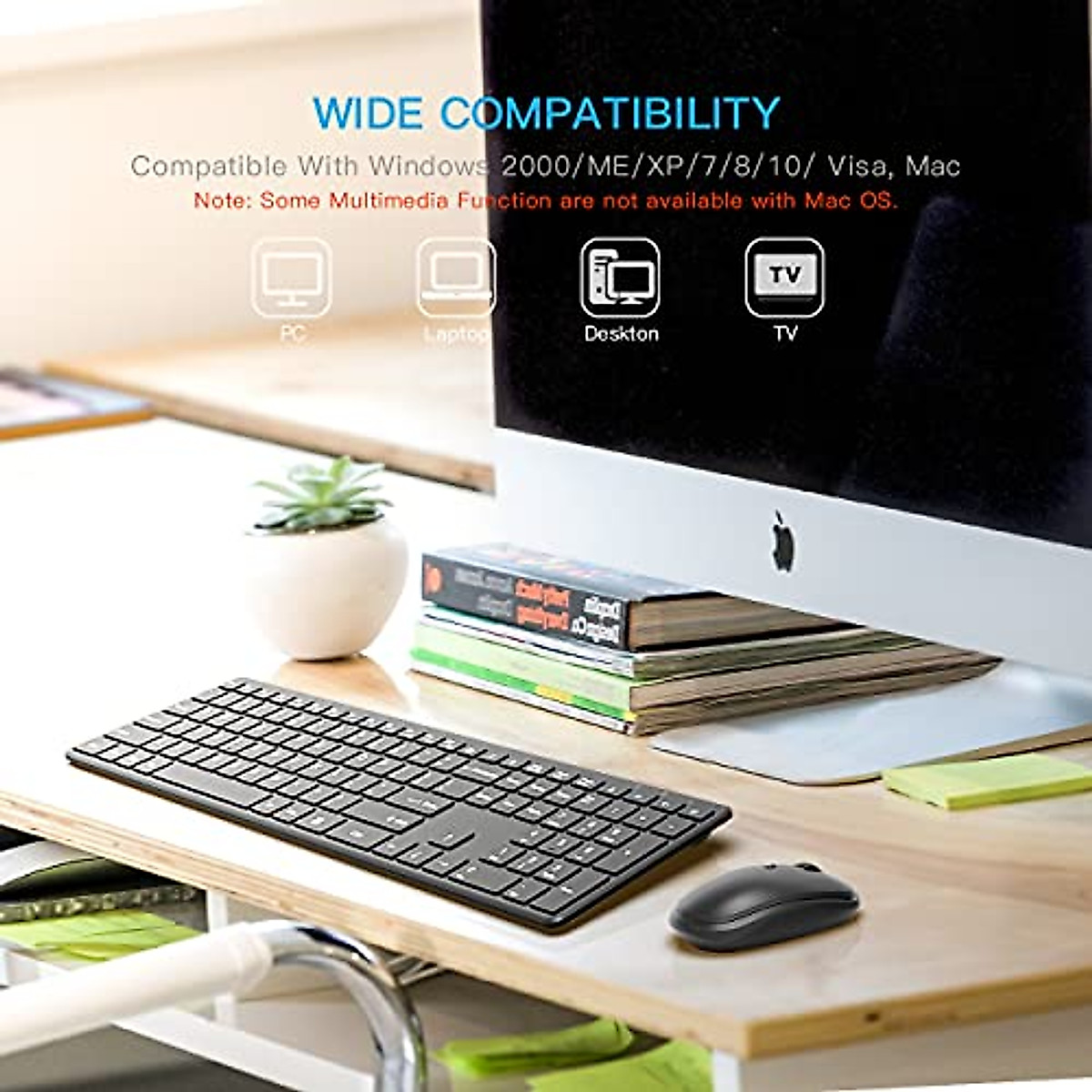 RATEL Wireless Keyboard and Mouse Combo Silent, 2.4GHz Ultra-Thin Full Sized Wireless Keyboard Mouse Set with USB Receiver for Computer, Desktop, PC, Notebook, Laptop (Black)