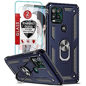 Moto G Stylus 5G Case, Motorola G Stylus 5G Case with [2 Pack] Tempered Glass Screen Protector, LeYi [Military Grade] Protective Phone Case Cover with Kickstand Ring for Motorola G Stylus 5G, Blue