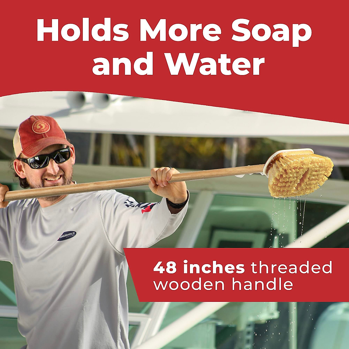 Shurhold 1960 Marine Mate 6 Inch Soft Bristle Brush with 48 Inch Handle