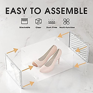 Pinkpum 12 Pack Shoe Storage Boxes, Clear Stackable Shoe Containers for Closet, Foldable Sneaker Storage Fit for Size 11