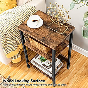 ALLOSWELL Nightstand, Side Table, End Table with Storage Shelves, 3-Tier Slim Bedside Table for Living Room, Bedroom, Easy Assembly, Stable Steel Frame, Industrial, Rustic Brown ETHR5801