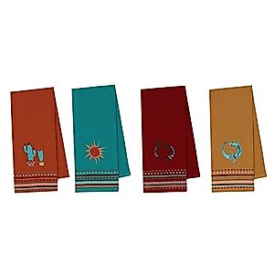 Design Imports Southwest Table Linens, 18-Inch by 28-Inch Dishtowels, Set of 4, 1 Cactus Embroidered, 1 Sun Embroidered 1 Kokopelli Embroidered and 1 Lizard Embroidered
