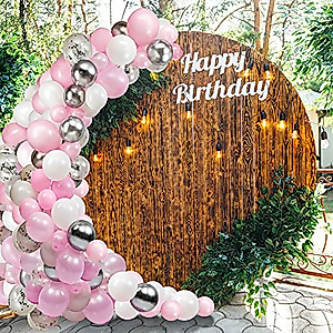 Pink and Silver Balloon Garland Arch Kit, 120 Pieces White Light Pink Silver Confetti Latex Balloons Arch for Christmas Birthday Baby Shower Wedding Proposal Engagement Party Decorations