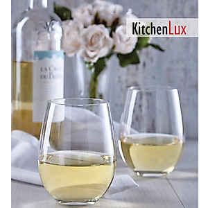 Kitchen Lux Stemless Wine Glasses Set of 12, 18oz Wine Glass – Stemless Wine Glass & Cocktail Tumbler Set – Premium Glass Drinking Cups in Bulk– Deluxe Gift Pack Short Wine Glasses, Dishwasher Safe