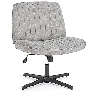 Criss Cross Chair No Wheels, Swivel Criss Cross Legged Chair, Modern Fabric Vanity Chair, Height Adjustable Wide Armless Chair for Small Spaces (Grey)