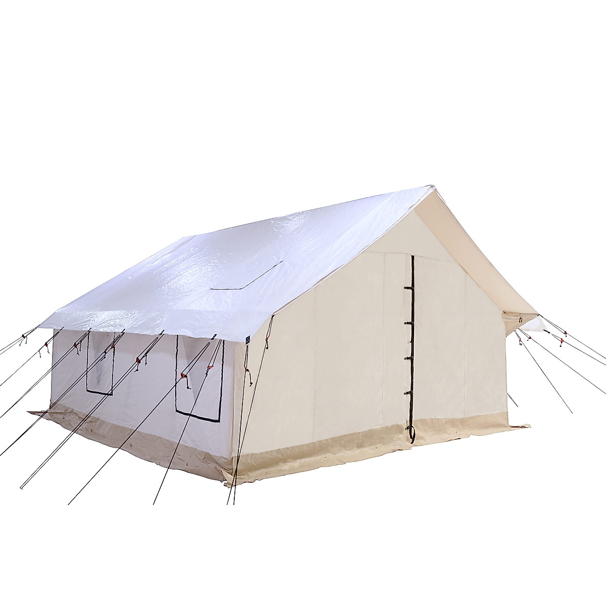 Flysheet for Alpha Wall Tent, Guy Ropes, D-Ring, Metal Runner & Stakes Included for Hunting, Family Camping & Outdoor Activities (14'x16', PE)