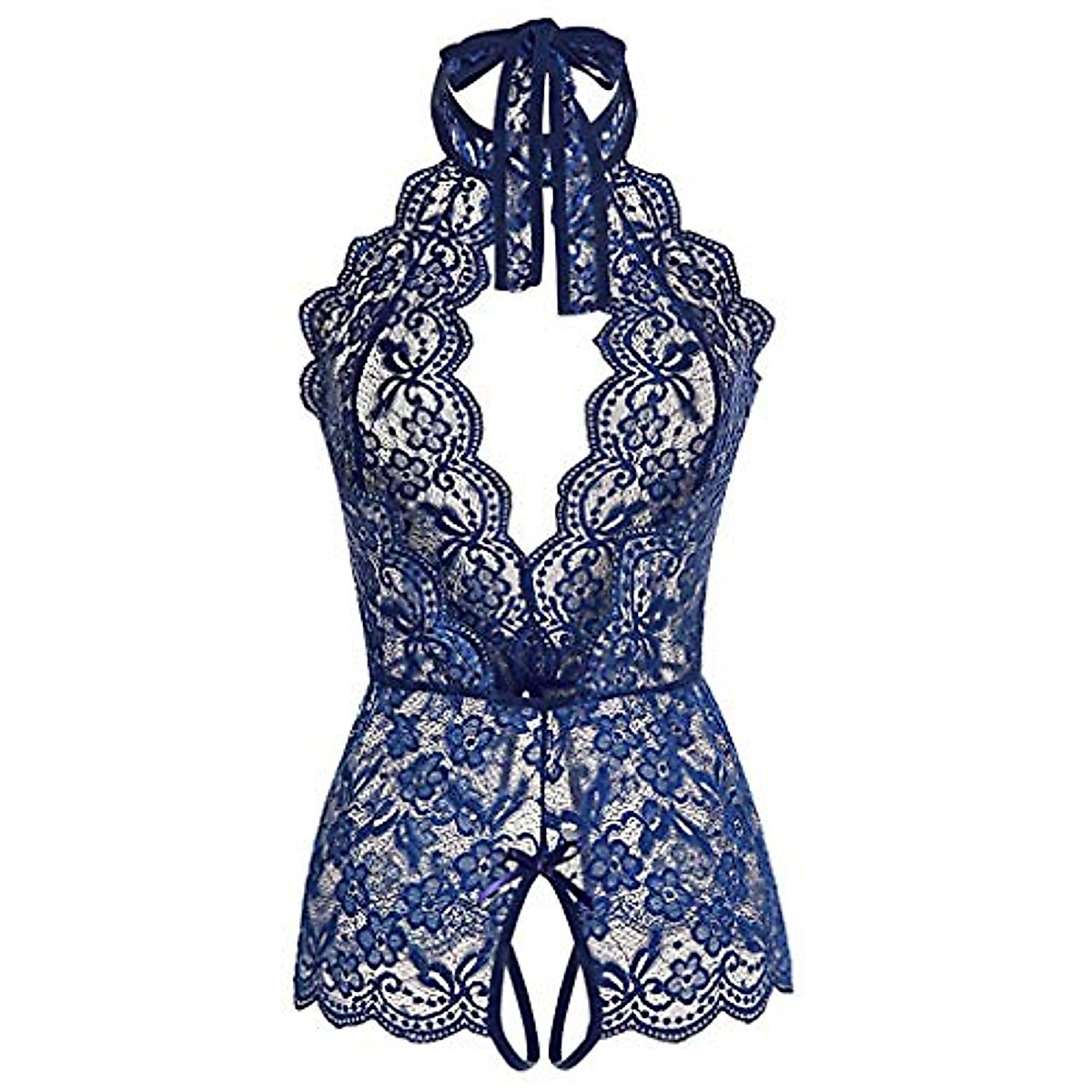 Women's Teddy Lingerie Crotchless Lace Choker Bodysuit Lingeries Floral Crochet One Piece Babydoll Hollow Out Mesh Sheer Sleepwear for Bride