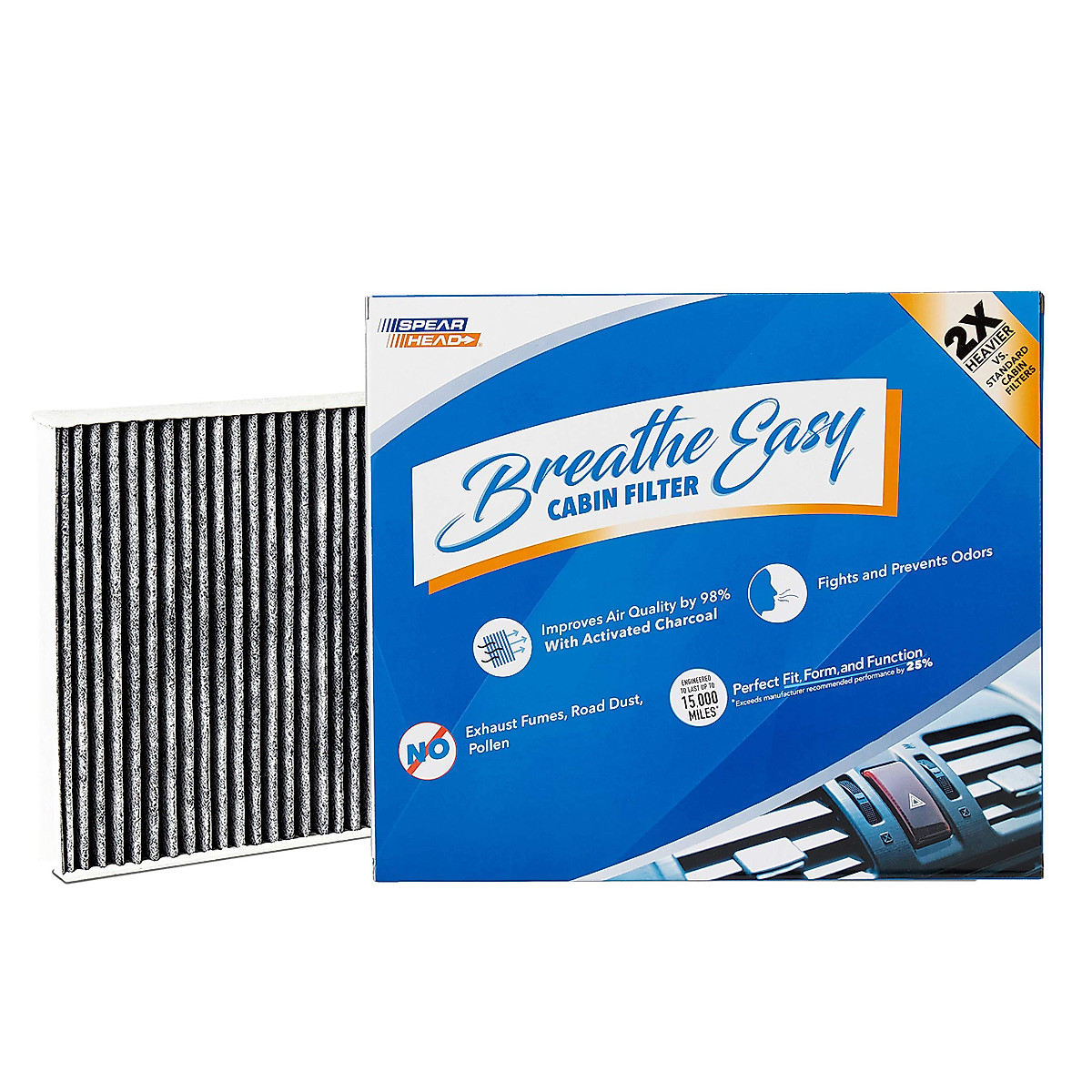Spearhead Odor Defense Breathe Easy Cabin Filter | Fits 2011-19 Explorer, 2009-19 Flex, 2009-19 Taurus, 2010-16 MKS, 2010-19 MKT Like OEM | Up to 25% Longer Lasting w/Activated Carbon (BE-176)
