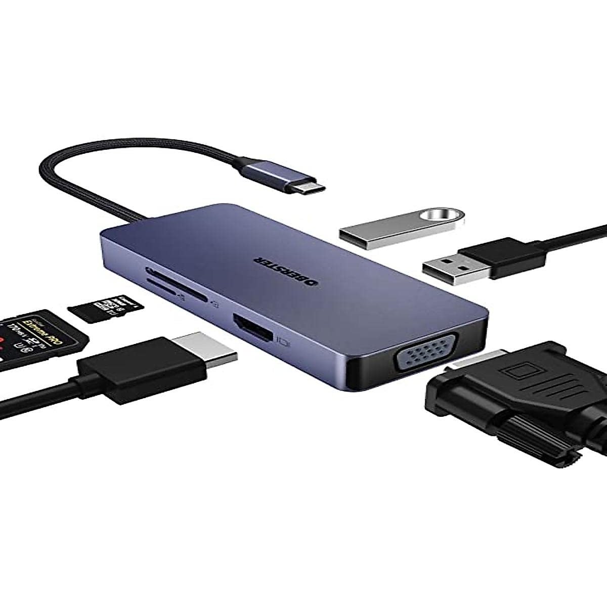 USB C Hub, OBERSTER 6 in 1 USB C to HDMI VGA Dual Monitor USB C Adapter with 4k HDMI, VGA, USB A, USB 2.0, SD/TF Card Reader Multiport USB C Dock for MacBook Pro/Air, Dell/HP/Lenovo