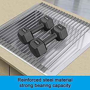 Oliomp Roll Up Dish Drying Rack, 17.5" x 15.7" Over The Sink Stainless Steel Roll-Up Dish Drying Rack Foldable Rolling Dish Drainer Suitable for Dishes,Fruits Vegetables Integrated Sink Drying Rack.