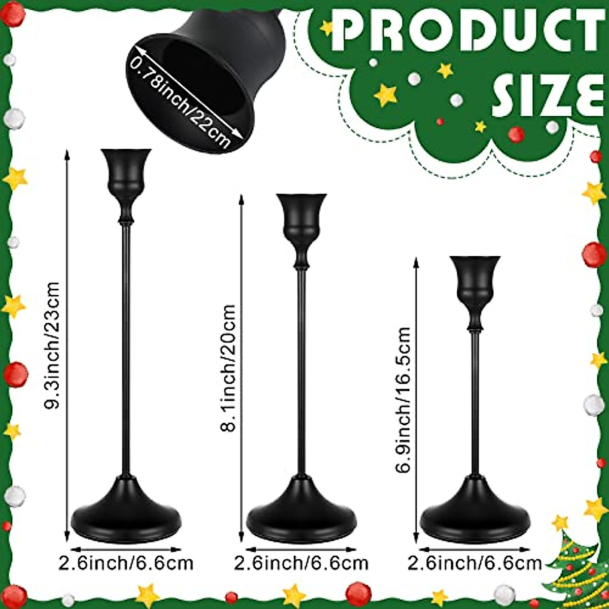 6 Pcs Romantic Candle Holder Taper Candle Holders Table Decorative Candlestick Holders Rustic Candle Stick Holder Metal Candle Stands for Wedding Christmas Dinning Party Anniversary Home Decor (Black)