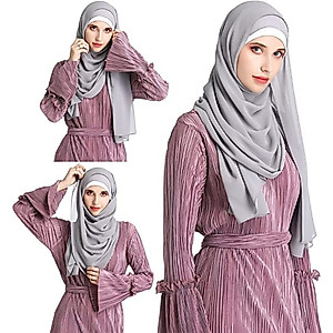 Anika Fashion Warehouse All Season Women Soft and Non-Slip Chiffon Long Scarf - Fashion Muslim Hijab Scarf Head Wrap Scarves 80 X 30 Inches Long Solid Color - Moon Gray