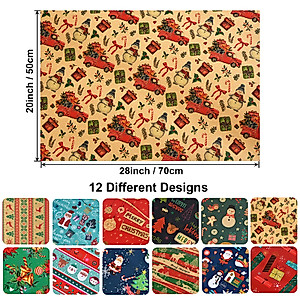 DIYCICO 12 Sheets Christmas Wrapping Paper Holiday Woodland Gift Scene with Christmas Tree, Snowflakes, Red Truck, Santa Claus, snowman, 28 x 20 Inch, Heavy Thicker Folded Flat Paper (Not Rolled)